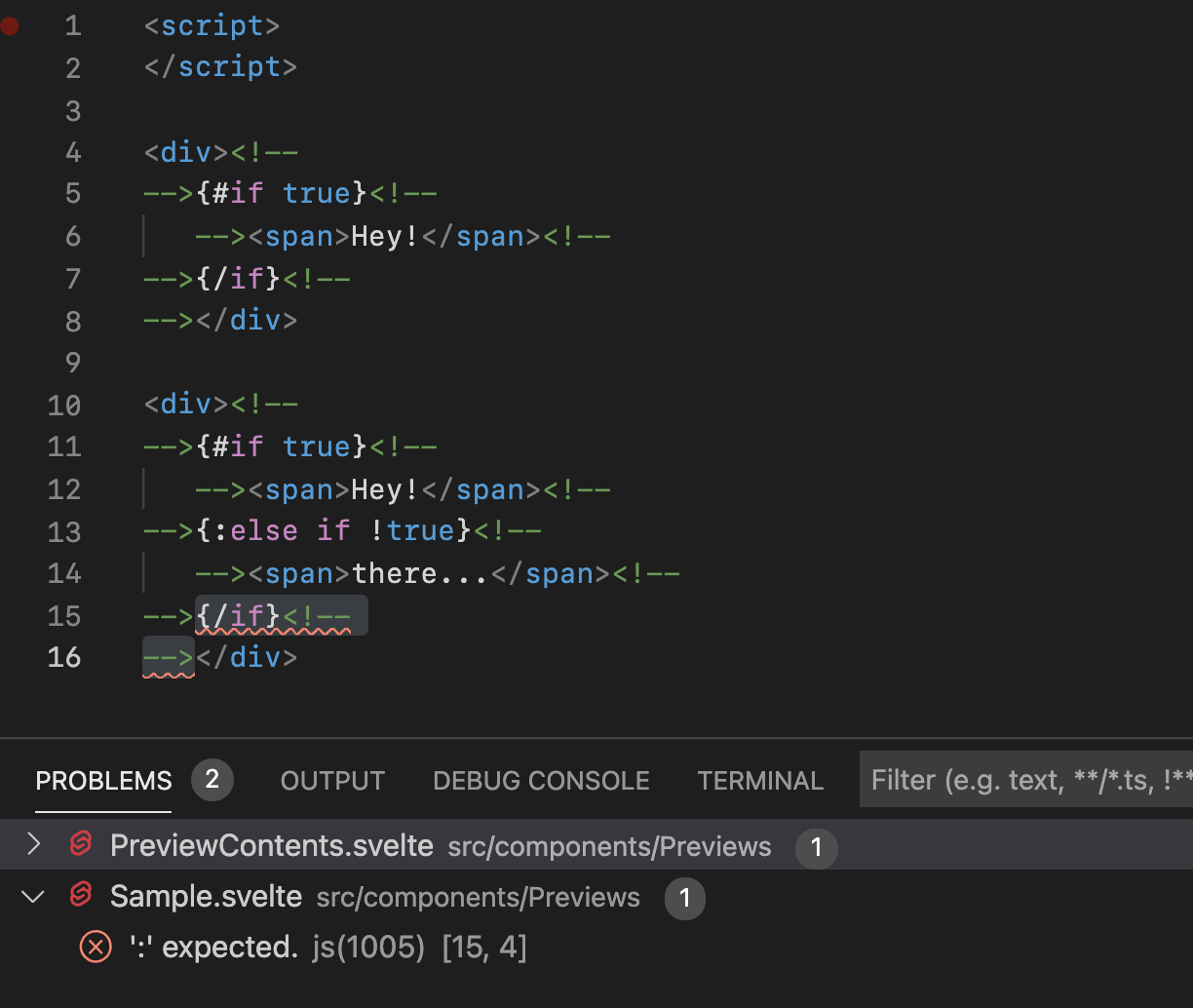Comments interfere with certain if/else blocks · Issue #928 · sveltejs/language-tools · GitHub