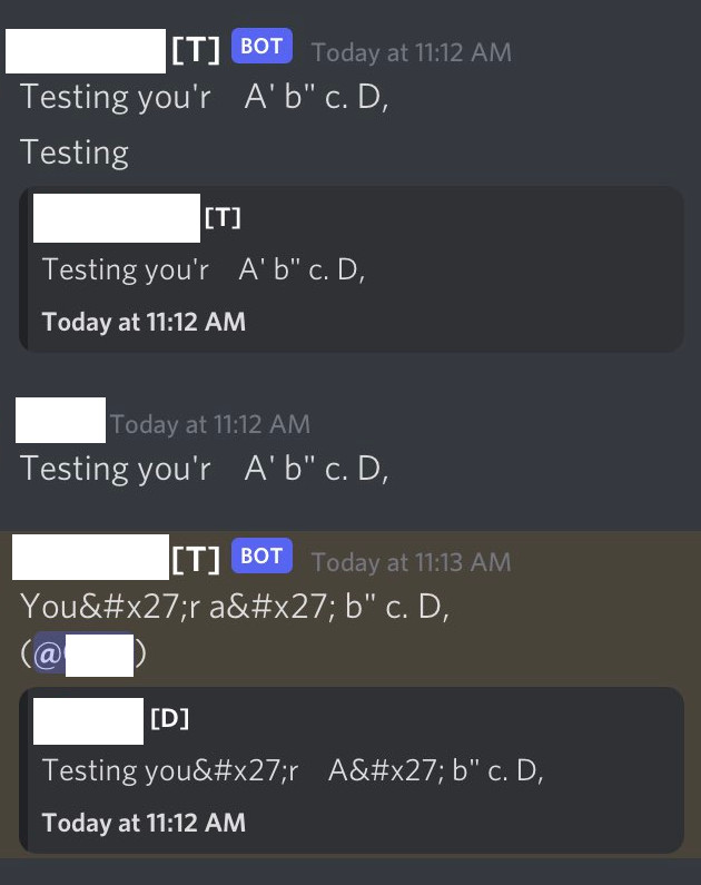 bug: matrix->discord html escape issues · Issue #598 · matrix-org/matrix-appservice-discord · GitHub