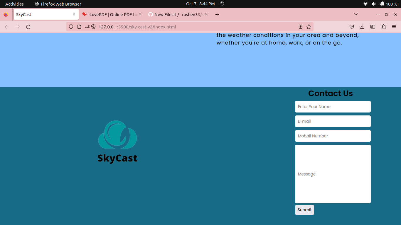 Improve the footer part of webpage (contact us) · Issue #8 · rashen33/sky-cast-v2 · GitHub