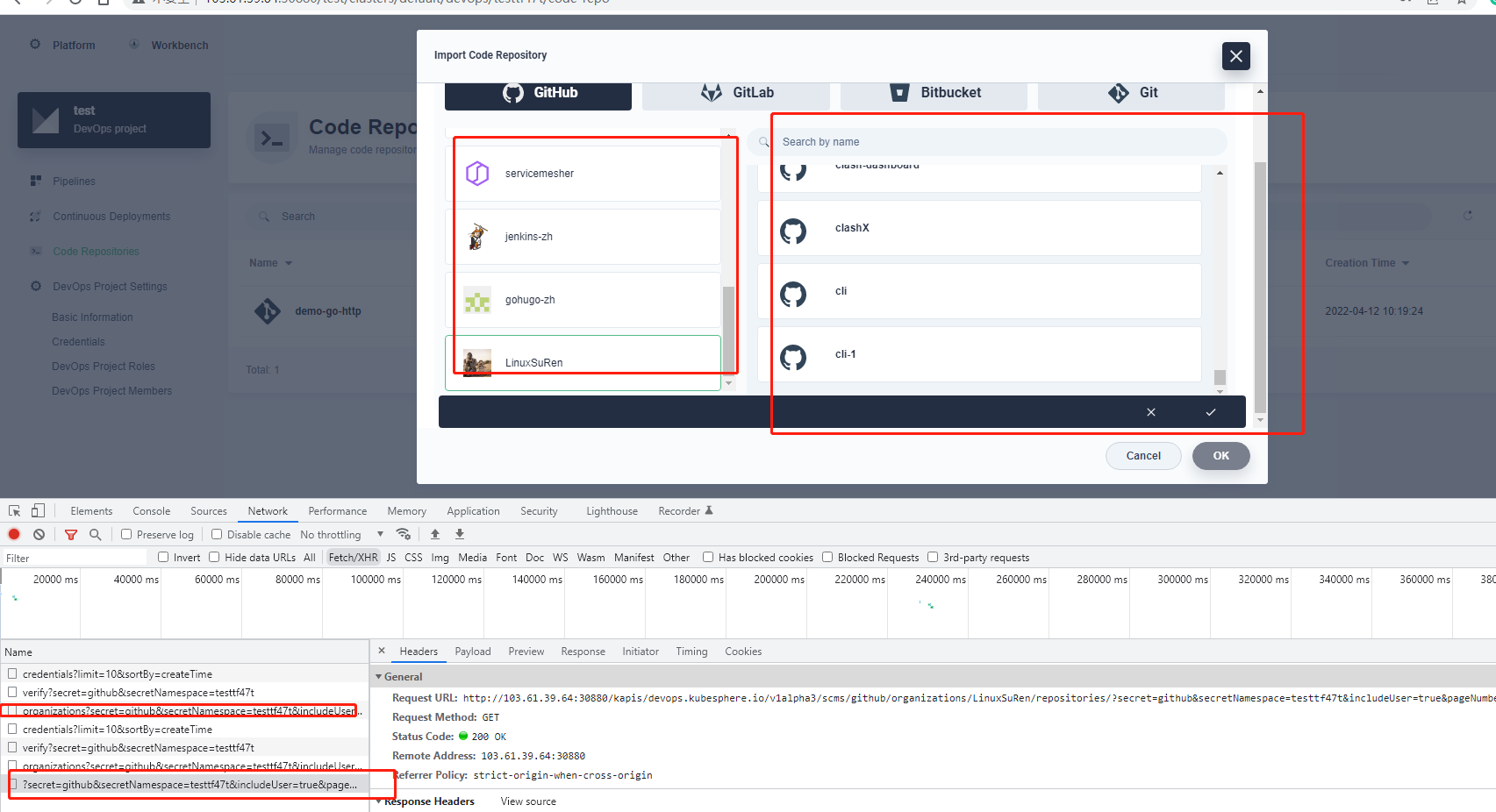 Reques to support load more GitHub orgs and repos on the DevOps page · Issue #3072 · kubesphere ...