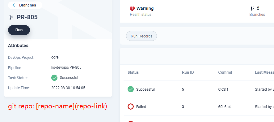 Add git repo link on the Pipeline page · Issue #807 · kubesphere/ks-devops · GitHub