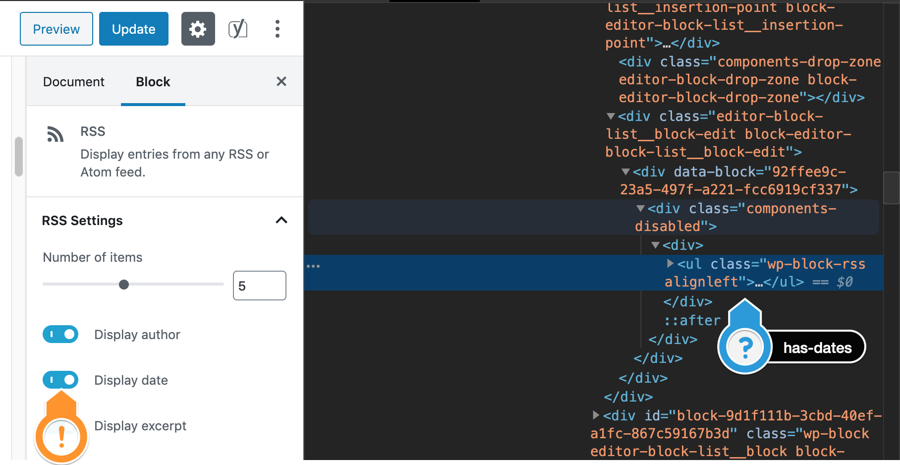 RSS Block: missing “has-dates”, “has-authors” and “has-excerpts ...