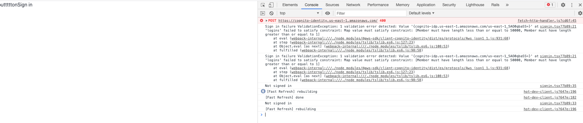cognitoHostedUI_failure happens because of ValidationException when redirected after login ...