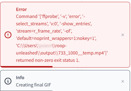 Pictures work great, but won't make videos · Issue #230 · C0untFloyd/roop-unleashed · GitHub