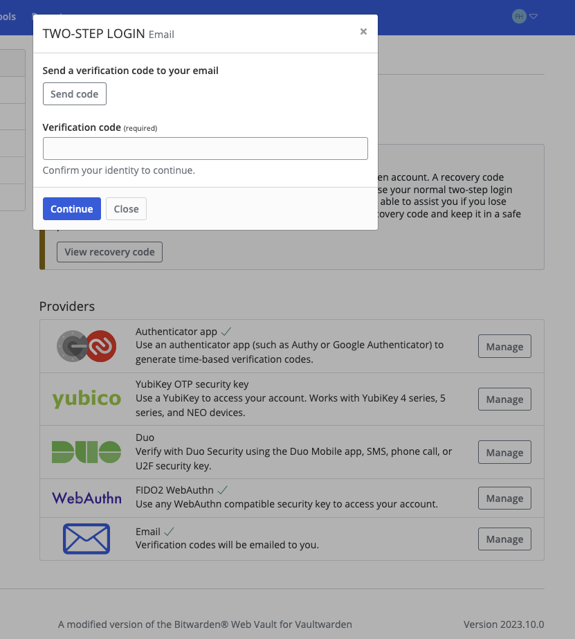 Managing 2FA in Web UI does not work anymore · Issue #4044 · dani-garcia/vaultwarden · GitHub