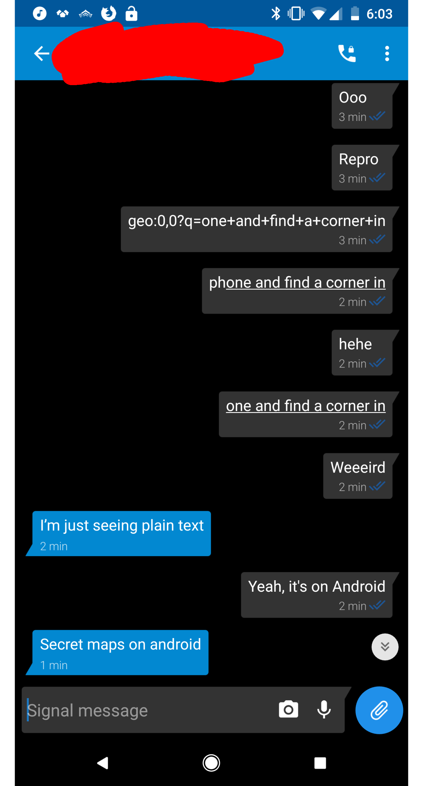 Arbitrary string in sent message geo linkifys · Issue #7730 · signalapp/Signal-Android · GitHub