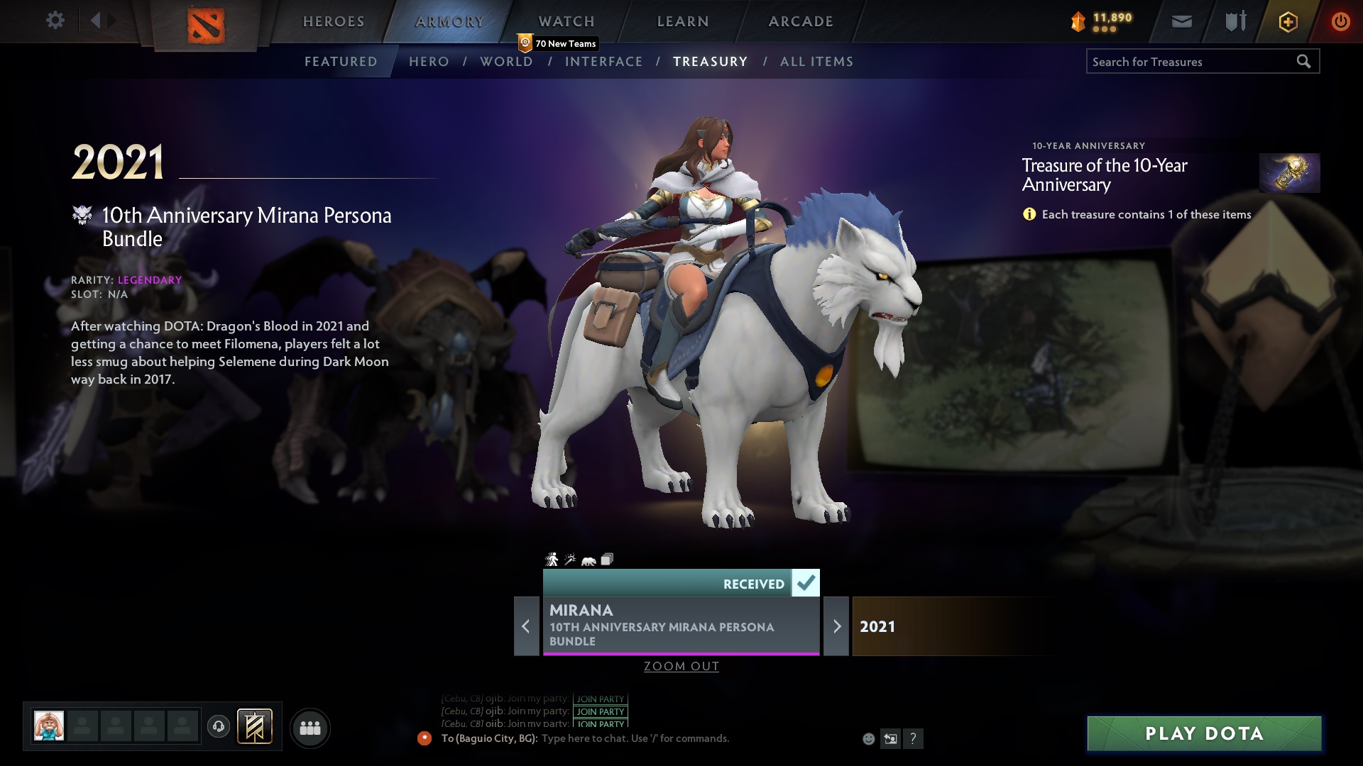 Mirana Persona Bundle 10th Year Anniversary Is not showing anywhere on my Armory · Issue #11980 ...