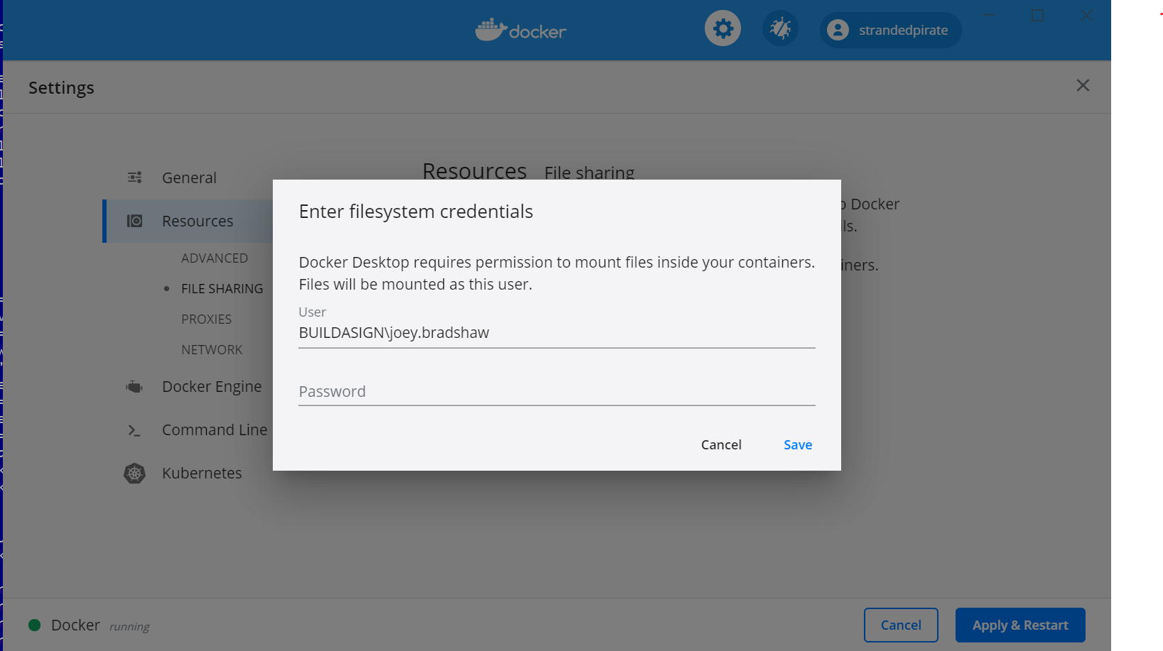 Enter filesystem credentials infinite loop · Issue #5623 · docker/for-win · GitHub