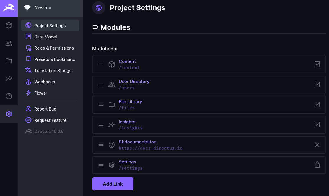 Translation For Documentation Module Entry Missing In Project Settings · Issue 18341 · Directus