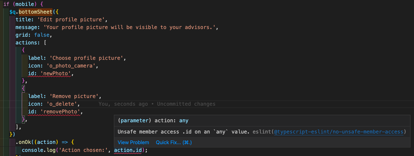 Bottom sheet action is missing property "id" · Issue #11924 ...