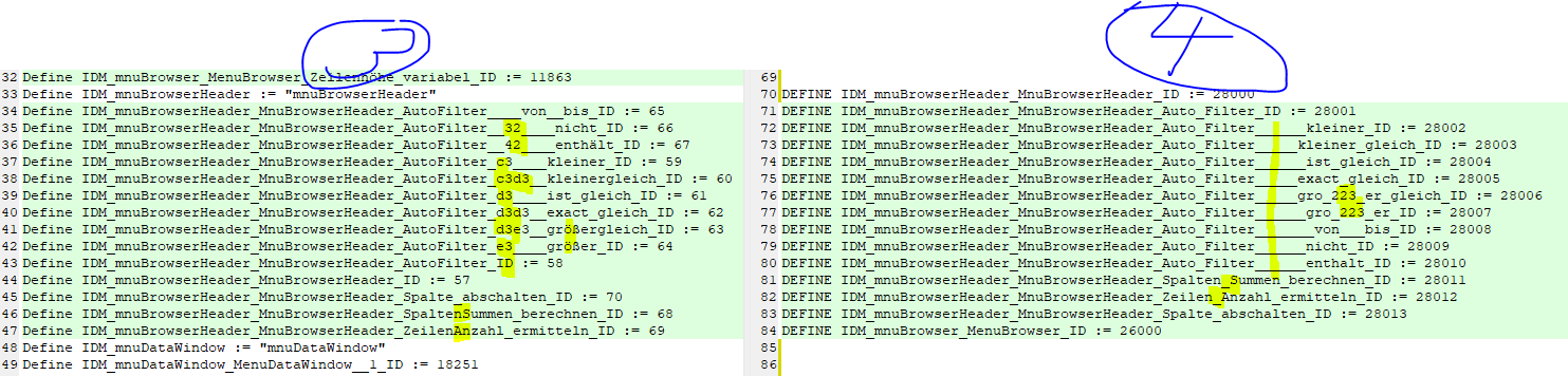The VO Menu Editor in some cases generated different names for menu item DEFINEs than in VO ...