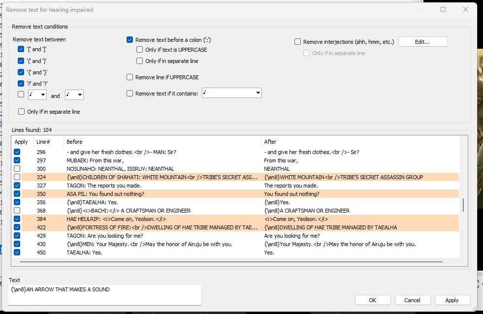 An option where uppercase lines text that that before colon are intact in the "remove text for ...