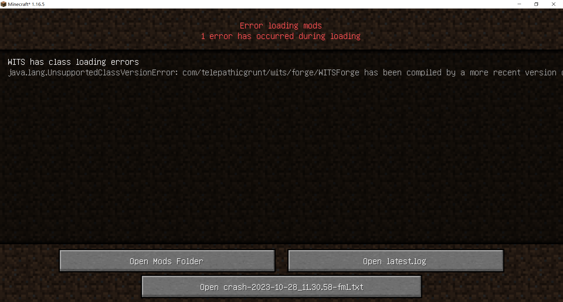 forge 1.16.5 launches crashes. · Issue #1 · TelepathicGrunt/WITS · GitHub