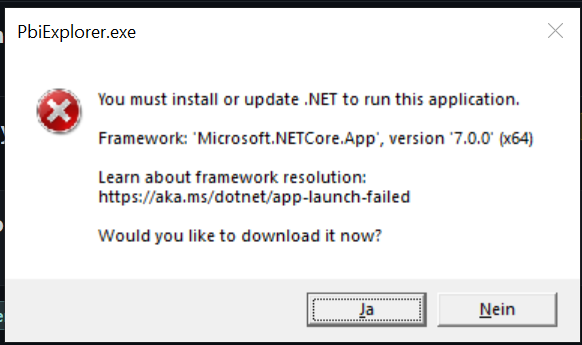 Unable to open PbiExplorer, .NET 7 is not installed · Issue #13 ...