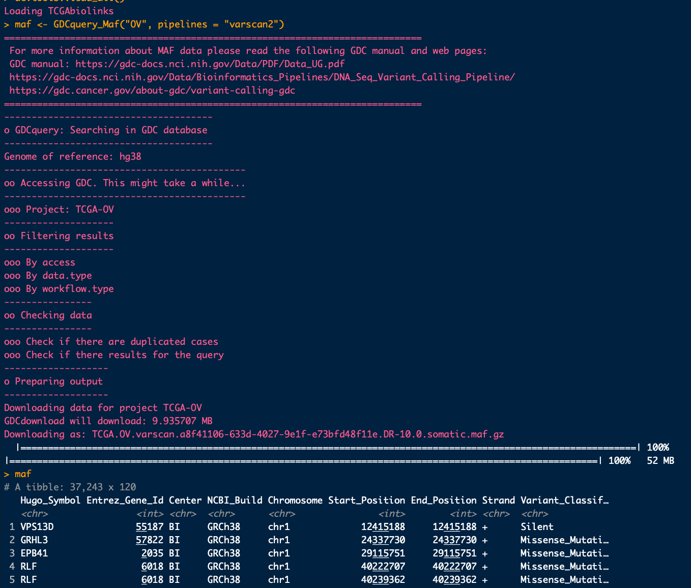 GDCquery_Maf not retrieving MAF files · Issue #305 · BioinformaticsFMRP/TCGAbiolinks · GitHub