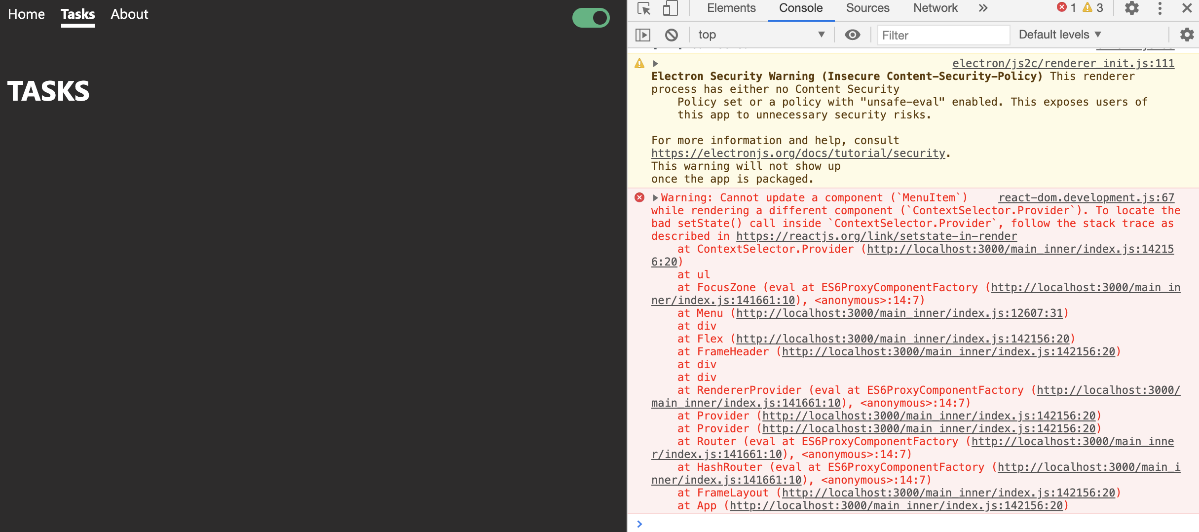 react-northstar error: Warning: Cannot update a component (`MenuItem`) while rendering a ...