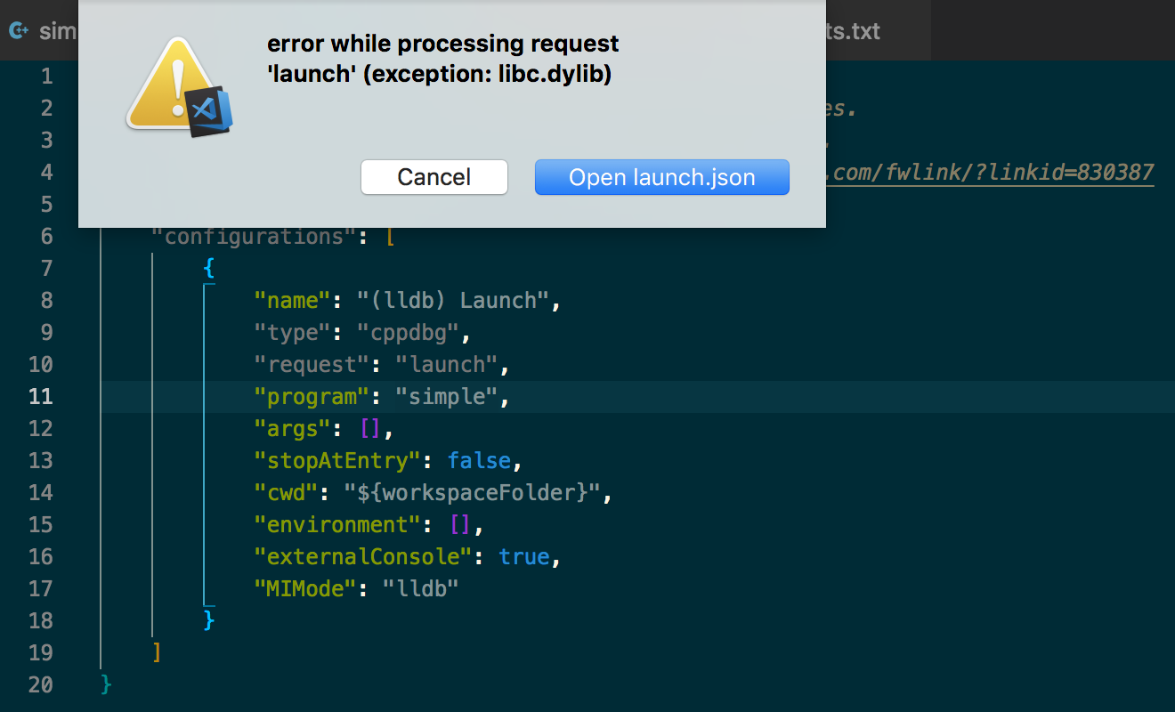 Error While Processing Request Launch Exception Libcdylib Vscode · Issue 2542 · Microsoft