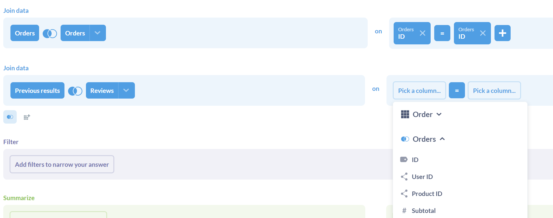 [MLv2] Implement/expose functions for available columns and operators for join conditions ...