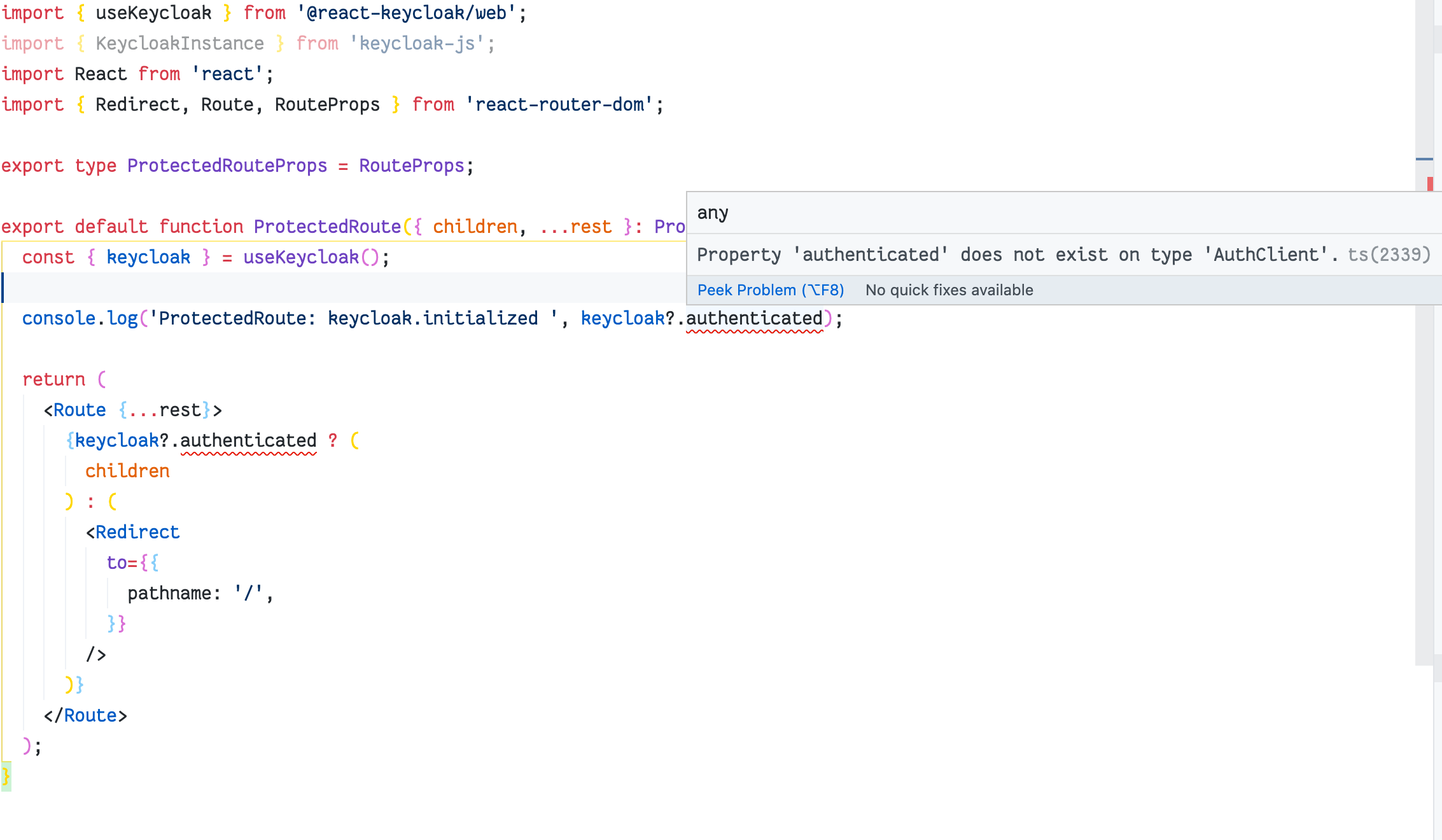 Wrong return type when using useKeycloak hook v3 and Typescript · Issue #109 · react-keycloak ...
