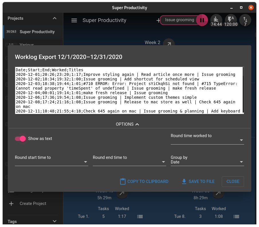 Output to CSV · johannesjo super-productivity · Discussion #780 · GitHub