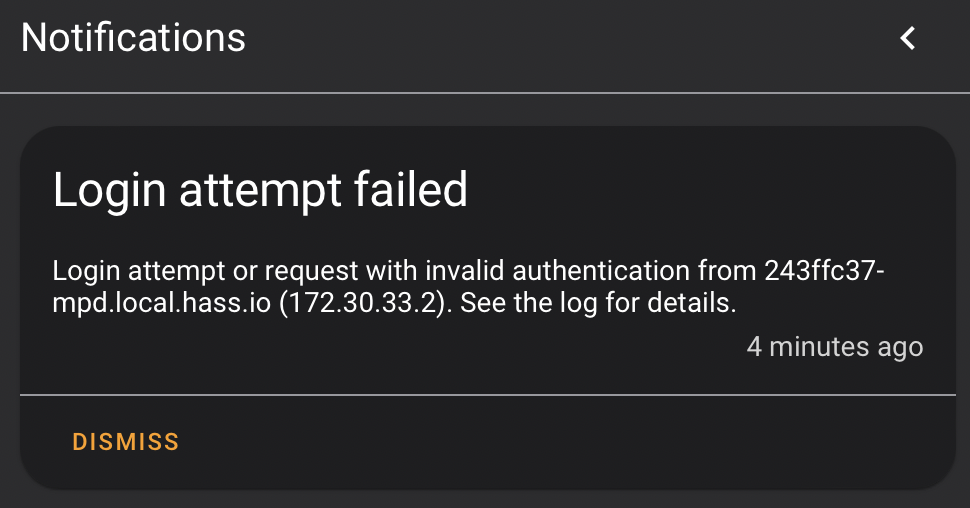 MPD: Login attempt or request with invalid authentication 2022.4.1 · Issue #69827 · home ...