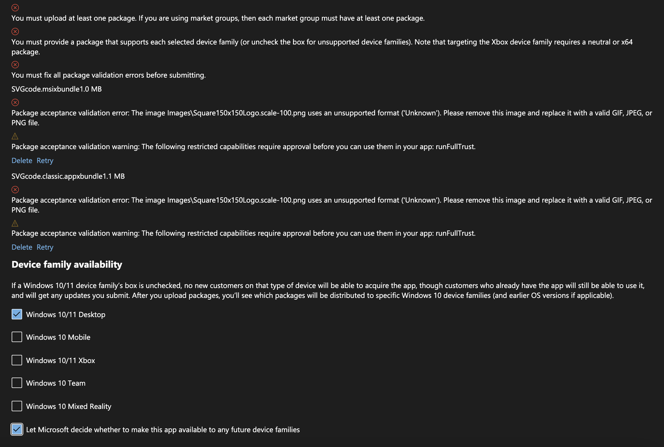 Partner Center error: The package uses an unsupported format · Issue ...