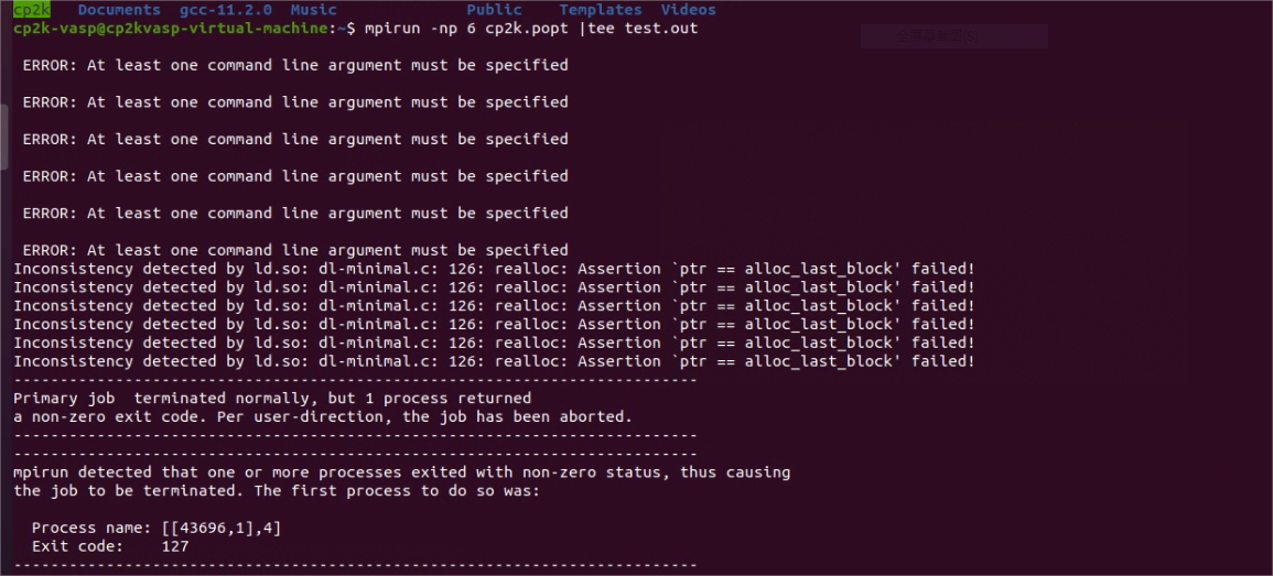 After completing cp2k compilation, an error occurs when performing cp2k ...