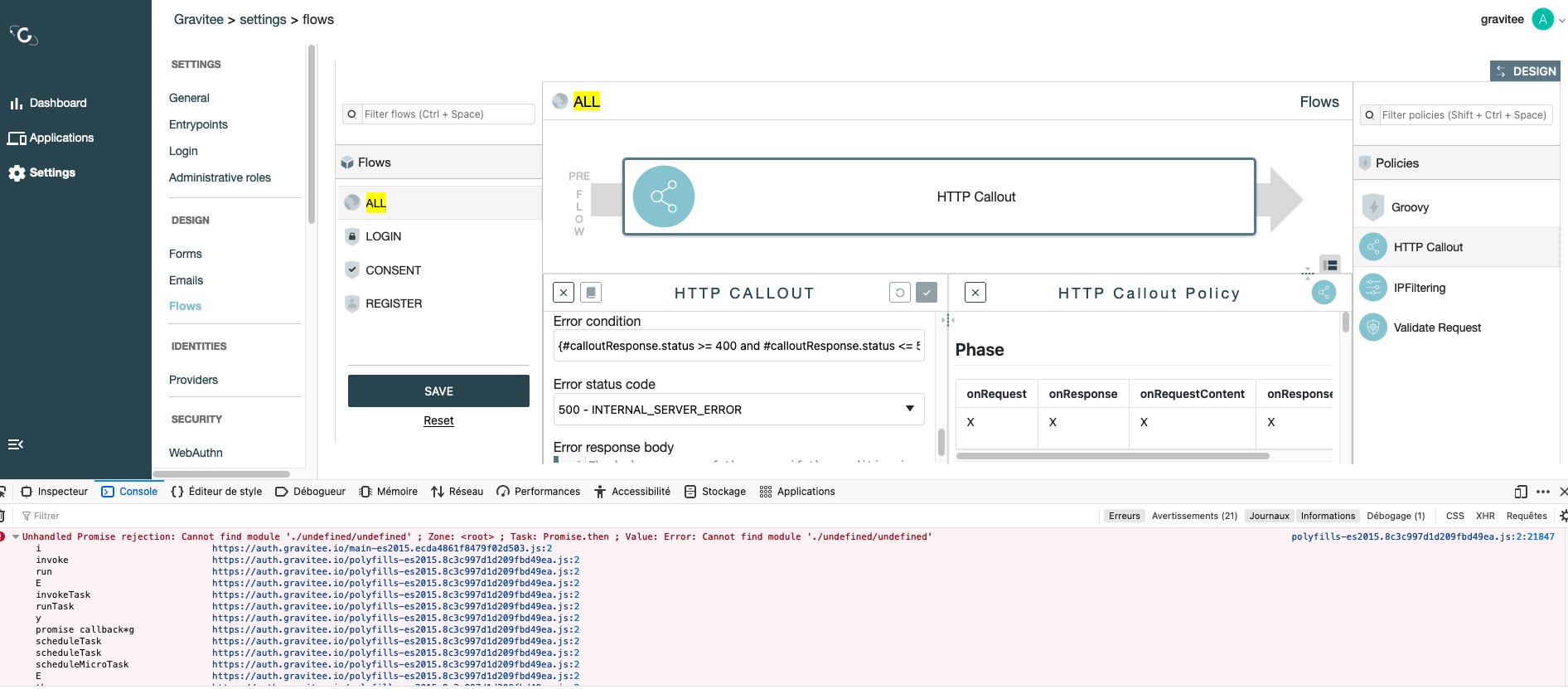 [management-ui] Error in console when add callout policy to flow ...