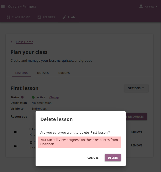 Obsolete string in the 'Delete lesson' modal · Issue #5087 · learningequality/kolibri · GitHub
