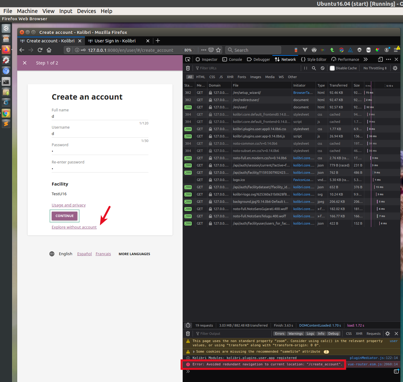 'Create an account modal' displays the 'Explore without account' link ...