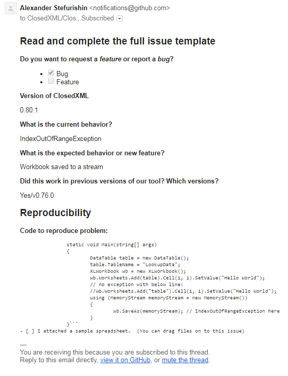 IndexOutOfRangeException when workbook with empty DataTable · Issue #493 · ClosedXML/ClosedXML ...