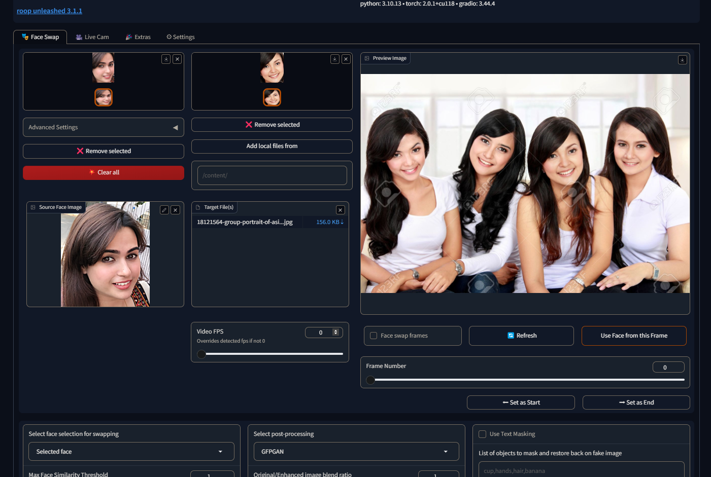 SELECTED FACE OPTION NOT WORKING MOST OF THE TIMES · Issue #260 · C0untFloyd/roop-unleashed · GitHub