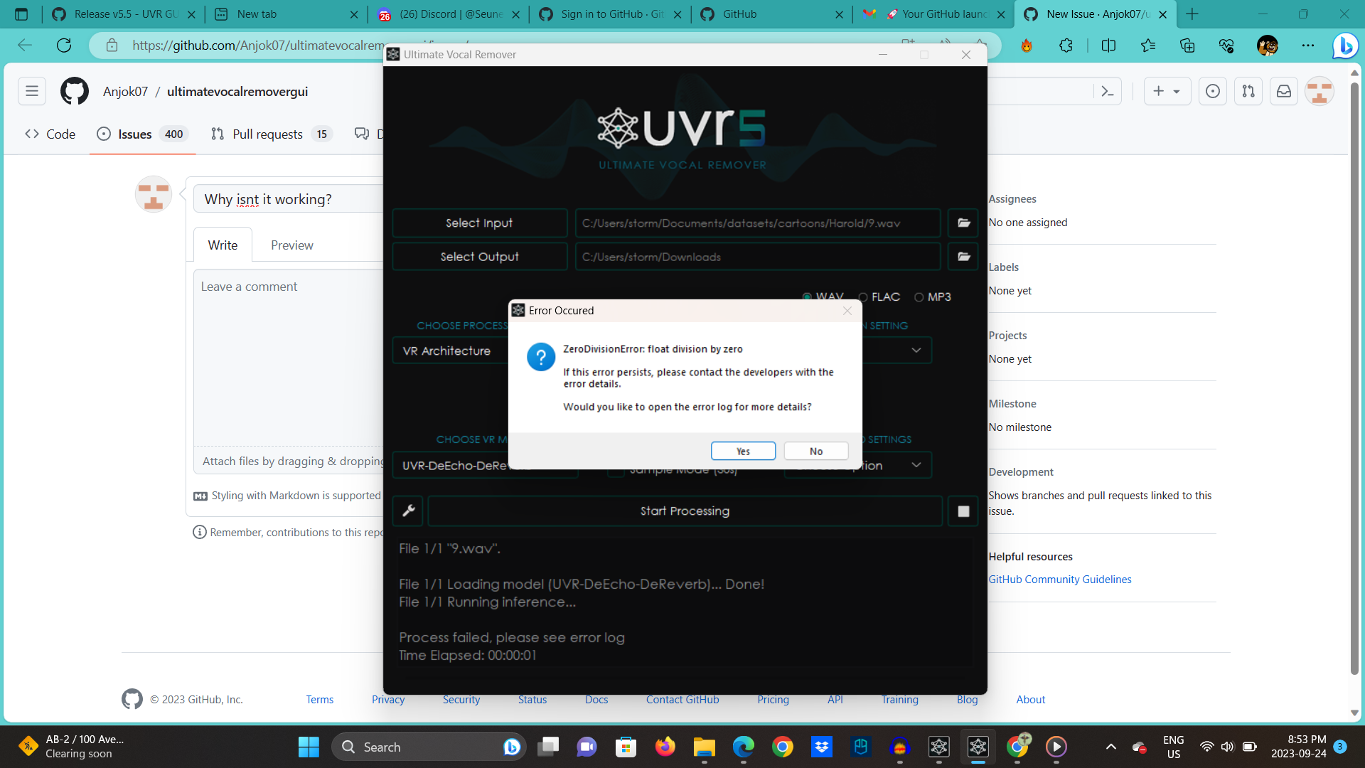 Why isnt it working? · Issue #815 · Anjok07/ultimatevocalremovergui · GitHub