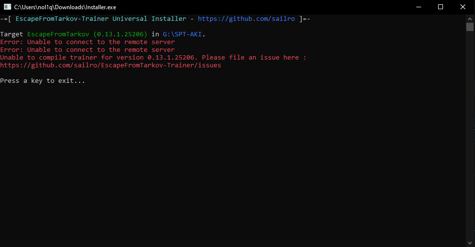 Error: Unable to connect to the remote server · Issue #403 · sailro/EscapeFromTarkov-Trainer ...