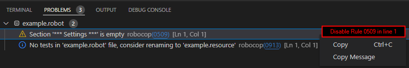 Allow To Suppress/Disable Warnings/Errors From Visual Studio Code GUI · Issue #660 · robocorp ...