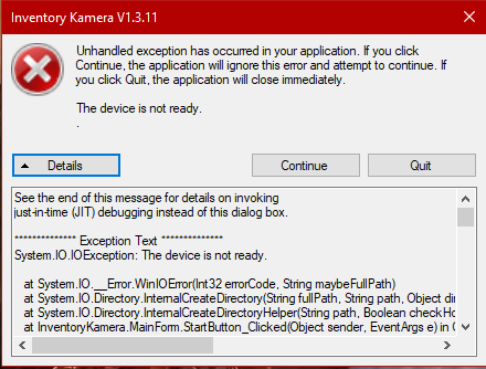 "Device is Not Ready" Error · Issue #475 · Andrewthe13th/Inventory_Kamera · GitHub