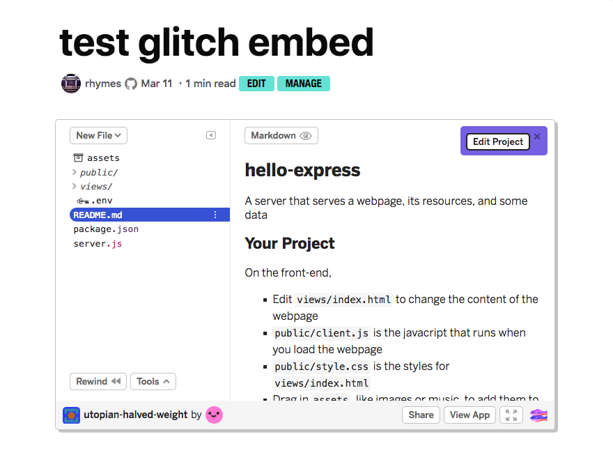 Glitch embedded app not showing my app · Issue #6589 · forem/forem · GitHub