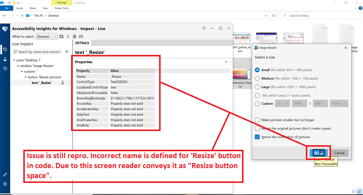 [Programmatic Issue - Settings>Image Resizer>File Explorer]: Incorrect name is defined for ...