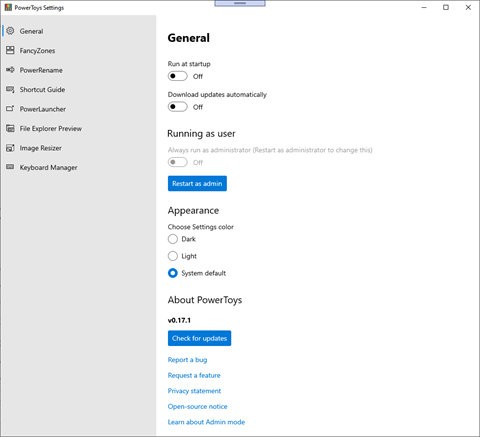 "learn about admin mode" needs to be near admin mode · Issue #2804 · microsoft/PowerToys · GitHub