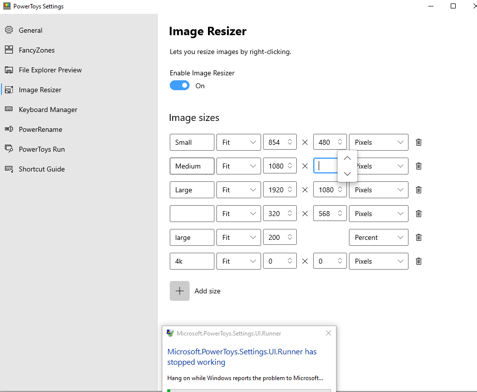 Crash with Image Resizer - moving sizes around, clearing box causes closure. · Issue #4881 ...