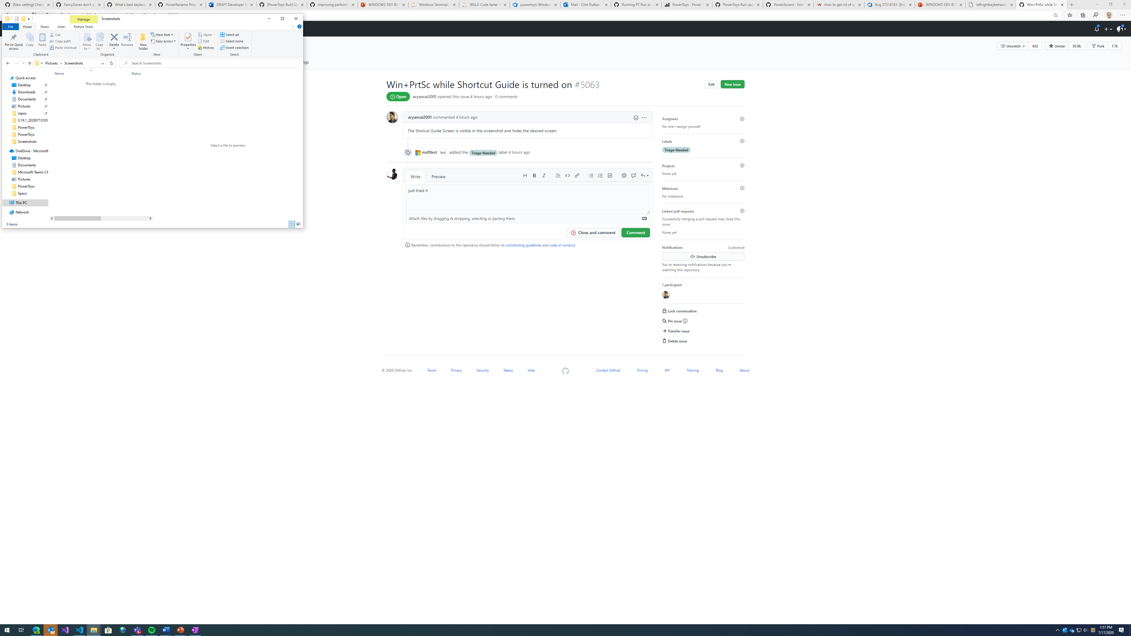 Win+PrtSc while Shortcut Guide is turned on · Issue #5063 · microsoft/PowerToys · GitHub