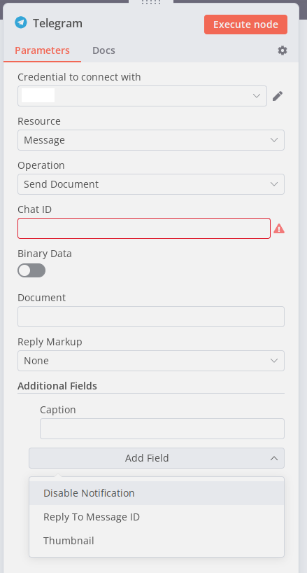 Telegram node "send document" is missing "parse_mode" option · Issue #5549 · n8n-io/n8n · GitHub