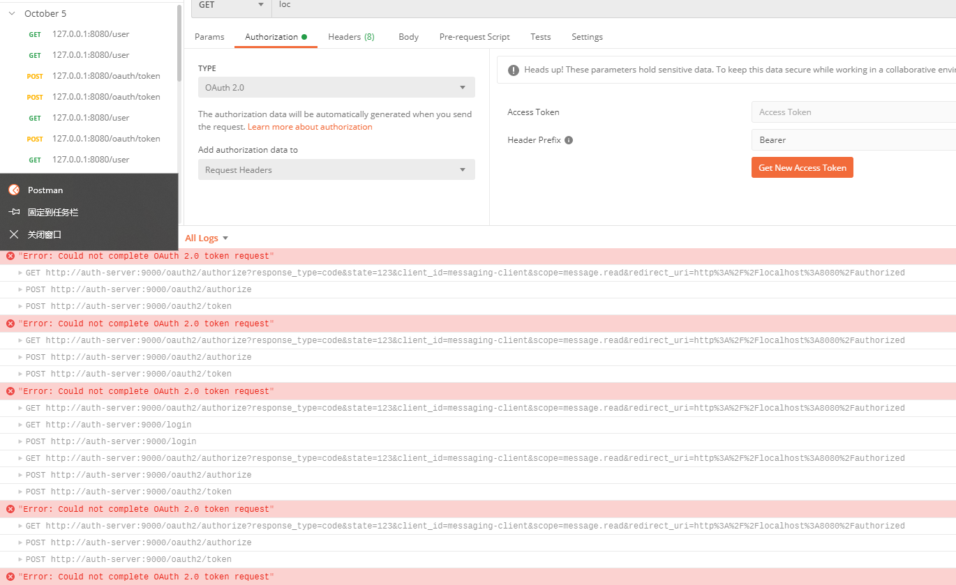 Postman can't complete the oauth2 login token by connecting Sample ...
