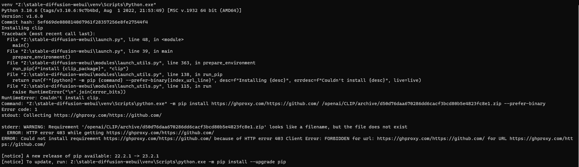 Stable Diffusion clip installing problem · AUTOMATIC1111 stable ...