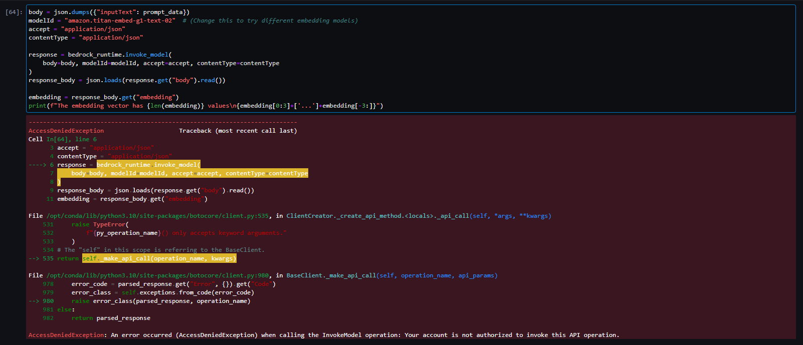AccessDenied in Lab0 when using Titan Embed Model · Issue #63 · aws-samples/amazon-bedrock ...