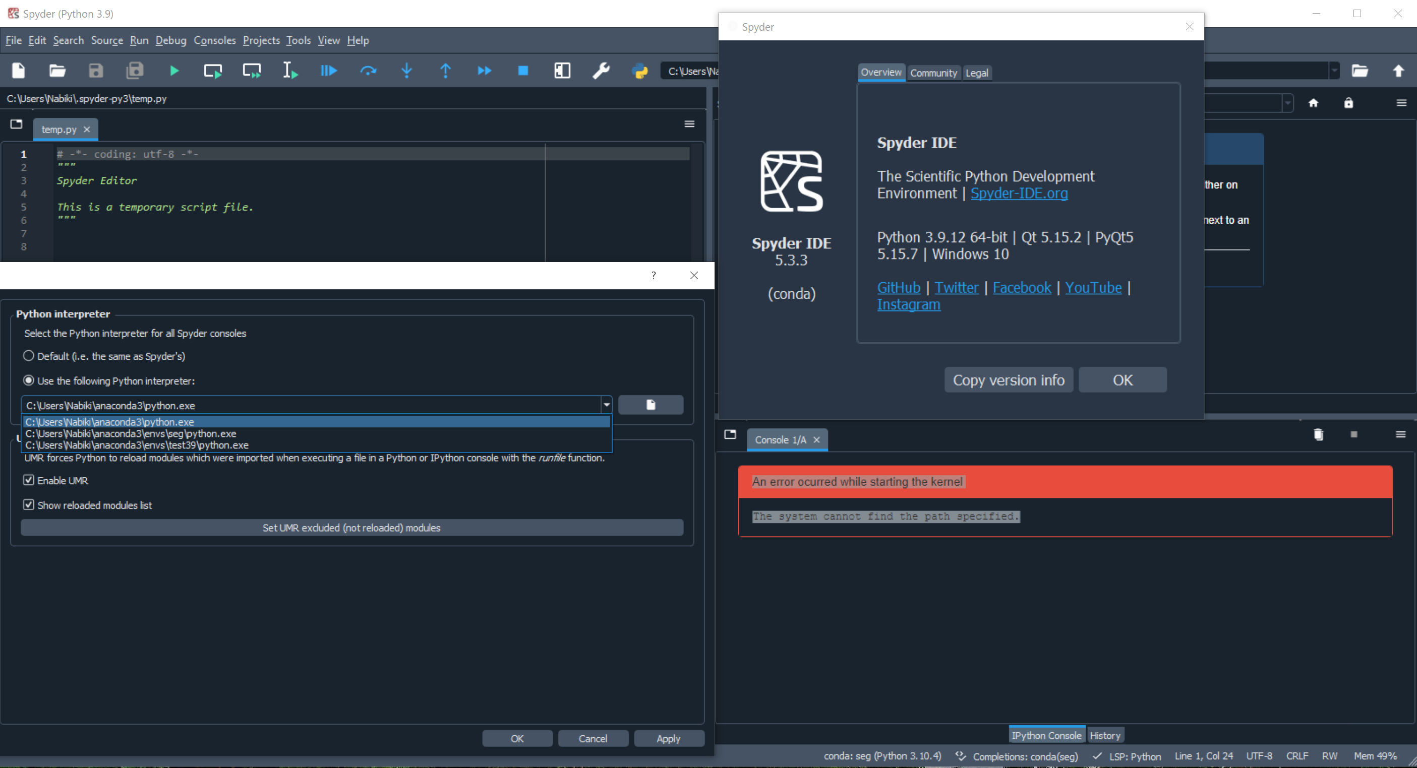 An error ocurred while starting the kernel : The system cannot find the ...
