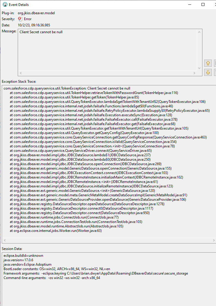 Secret Cannot Be Null Error Even Though Its Optional When Logging In · Issue 21400 · Dbeaver