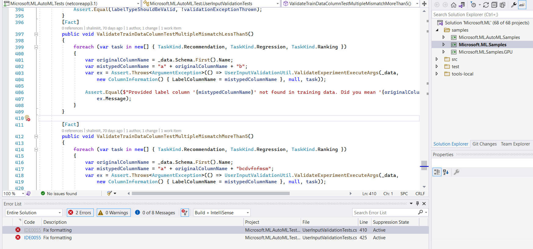 Can't compile sample programs (VS2022: IDE0055, VS2019: Microsoft.CodeAnalysis.CodeStyle ...