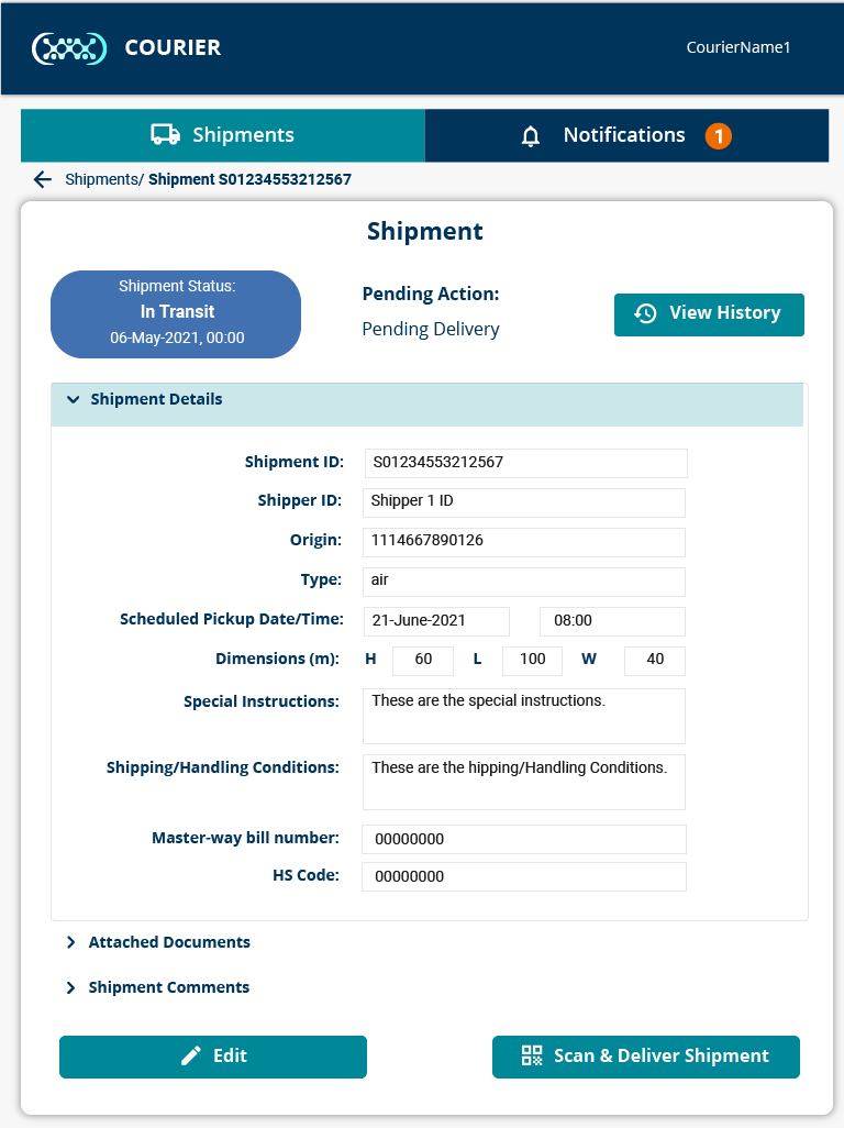 [Courier] The Shipment ID, HS Code, Master way bill should be visible ...