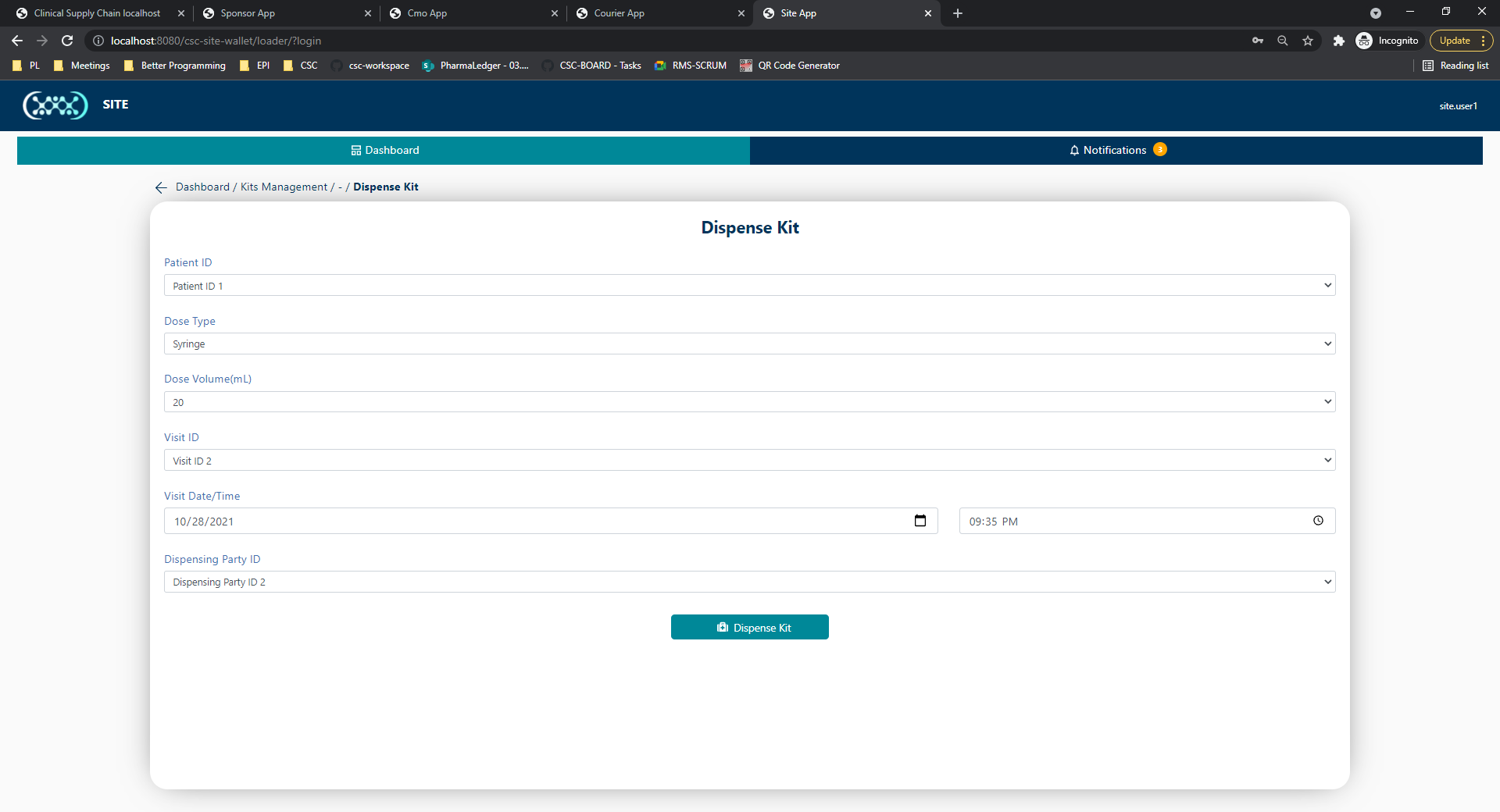 Site: Implement Dispense Kit button data-tag handler · Issue #487 · PharmaLedger-IMI/csc ...